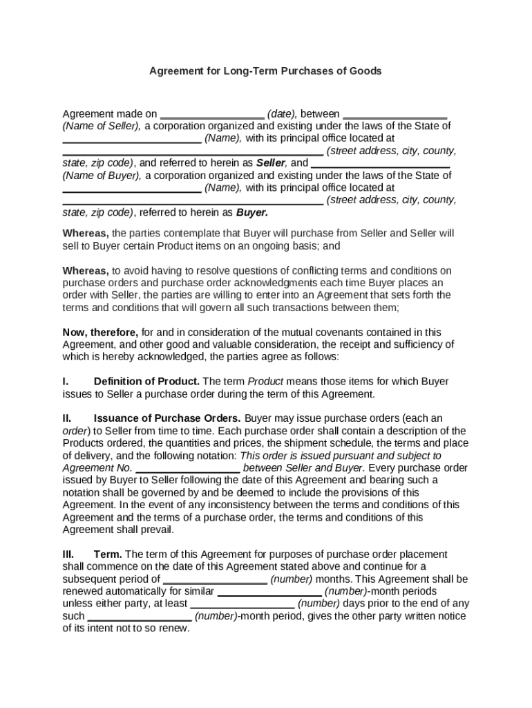 Agreement for Long-Term Purchases of Goods Doc Template | pdfFiller