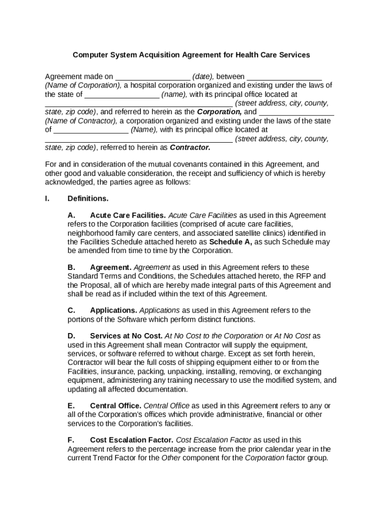 Computer System Acquisition Agreement for Health Care Services Doc ...