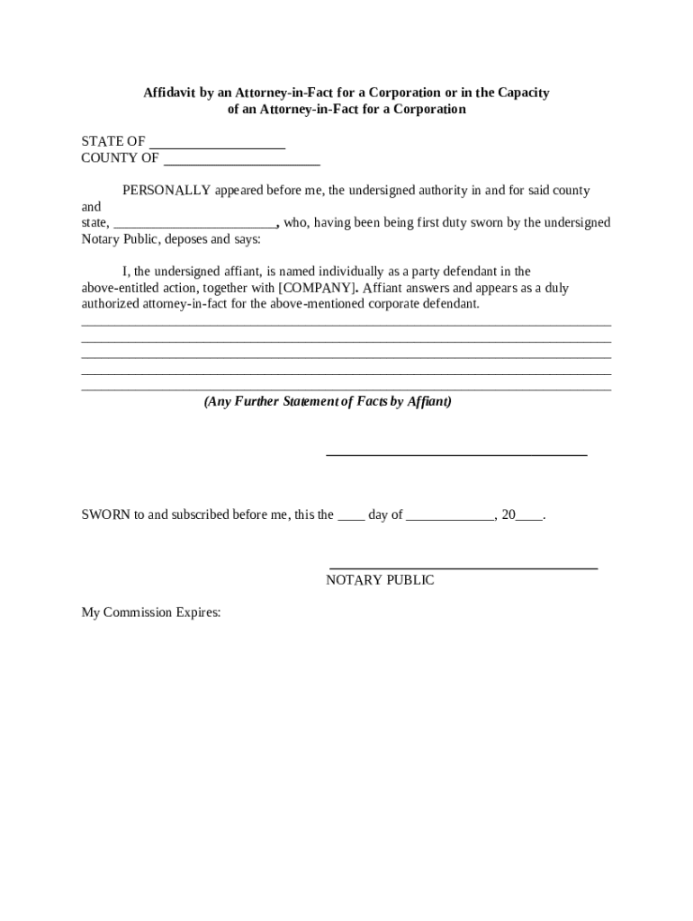 Affidavit by Attorney-in-fact Doc Template | pdfFiller