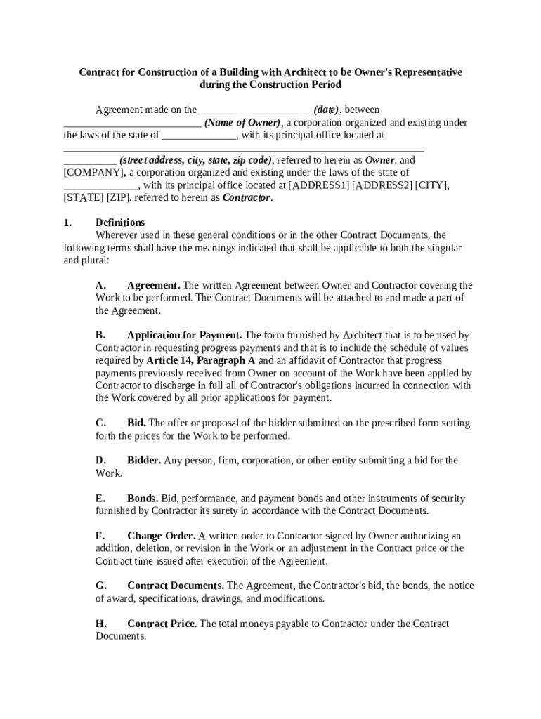 Contract for Construction of a Building with Architect to be Owner Doc Template | pdfFiller