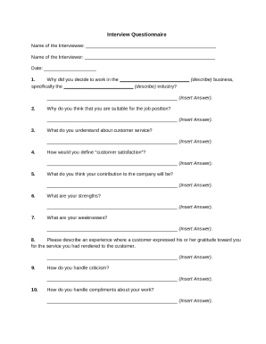 Interview Questionnaire Doc Template | pdfFiller