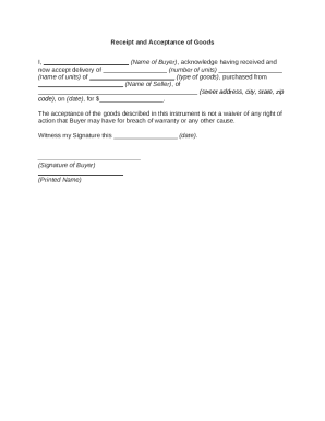 Receipt and Acceptance of Goods Doc Template | pdfFiller