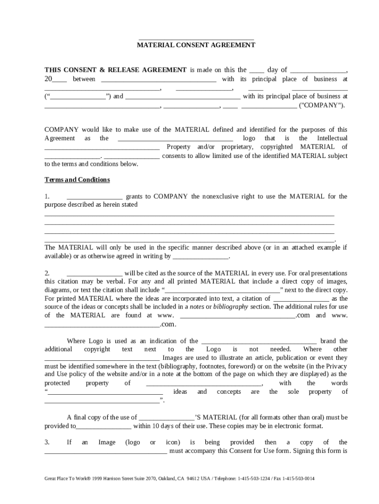 Material Consent Agreement Doc Template | pdfFiller