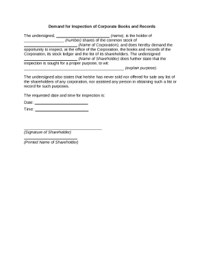 Demand for Inspection of Corporate Books and Records Doc Template ...