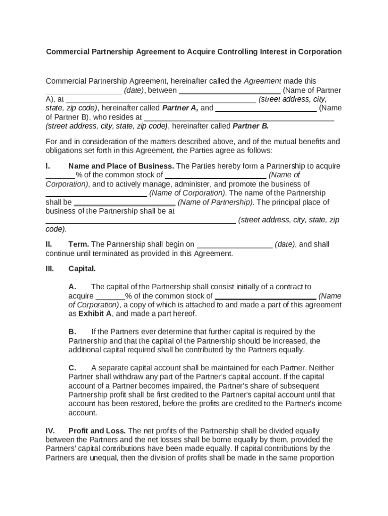 Commercial Partnership Agreement to Acquire Controlling Interest in ...