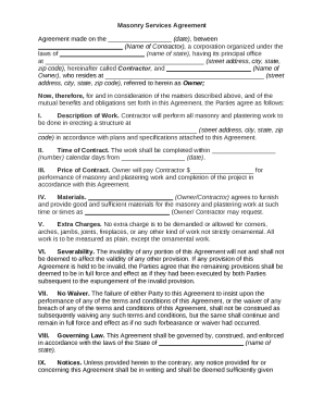 Masonry Services Agreement Doc Template | pdfFiller