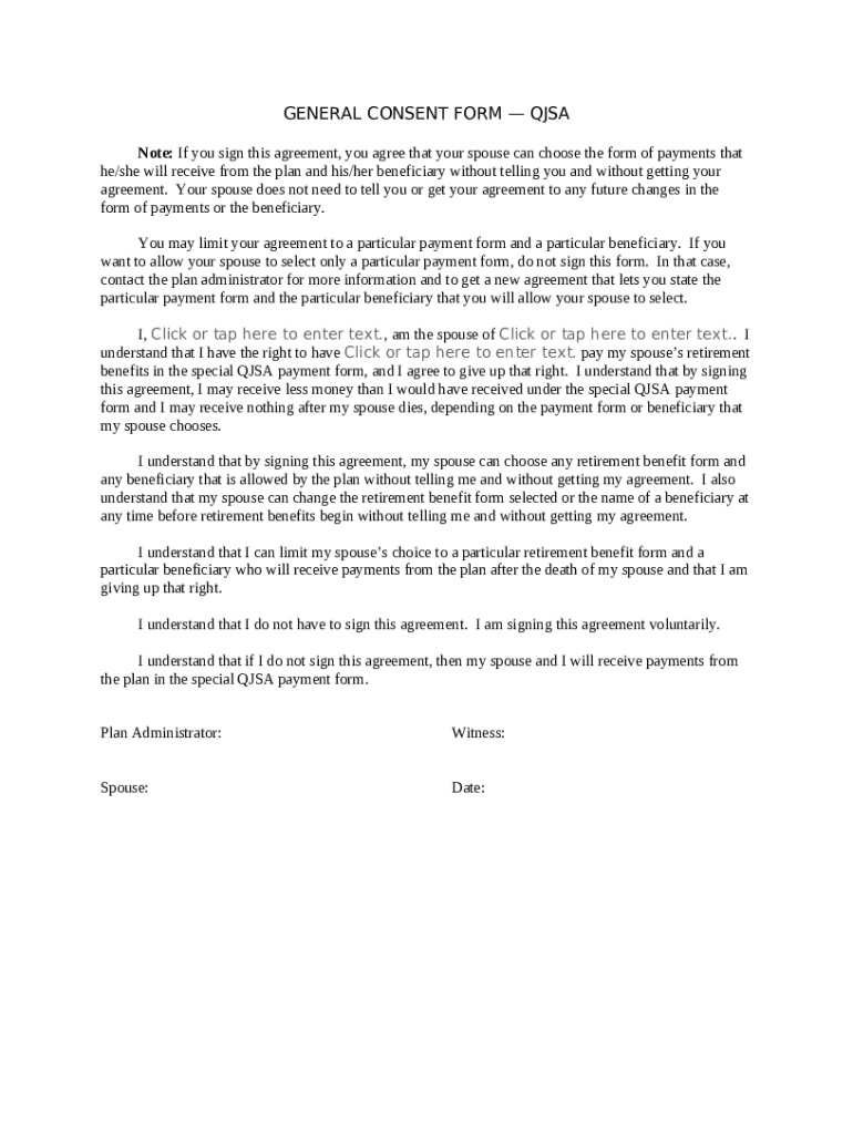 General Consent for Qualified Joint and Survivor Annuities - QJSA Doc ...