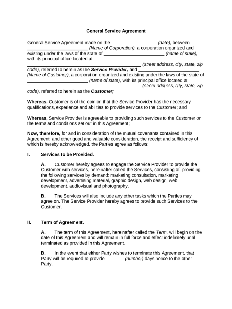 General Service Agreement Doc Template | pdfFiller