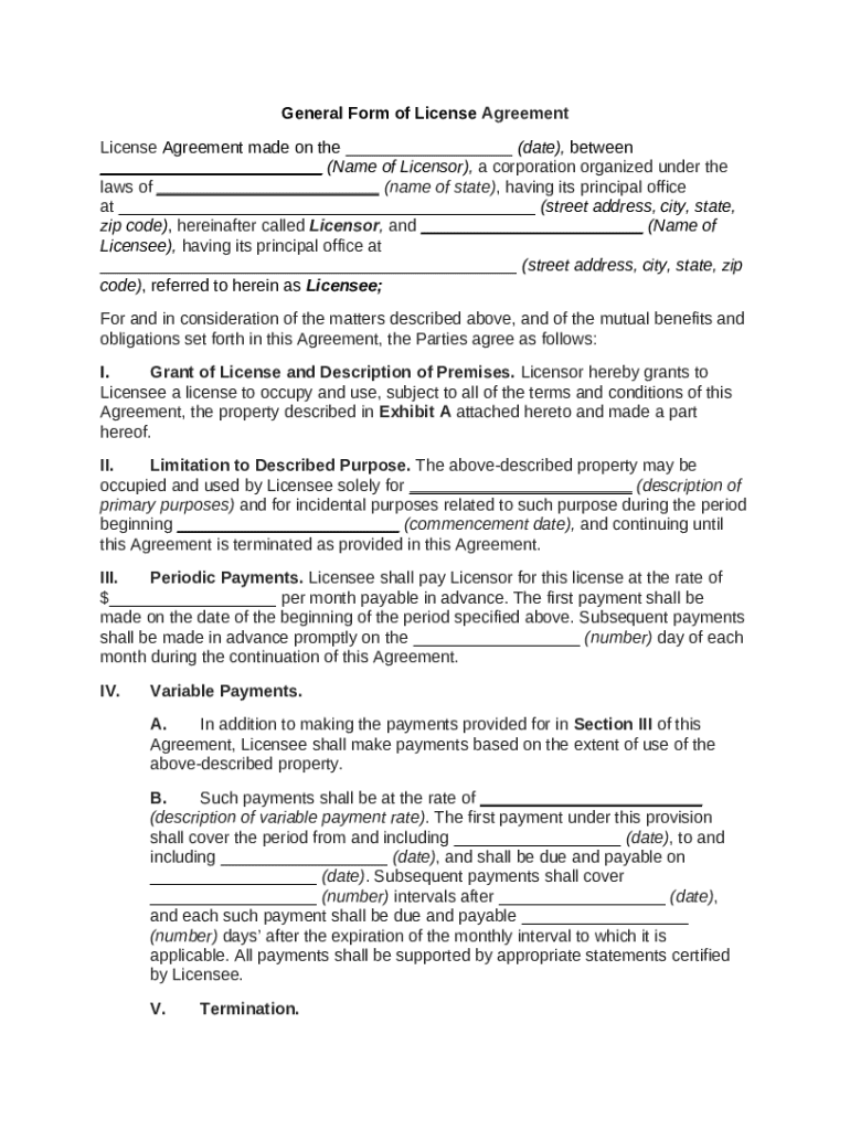 General of License Agreement Doc Template | pdfFiller