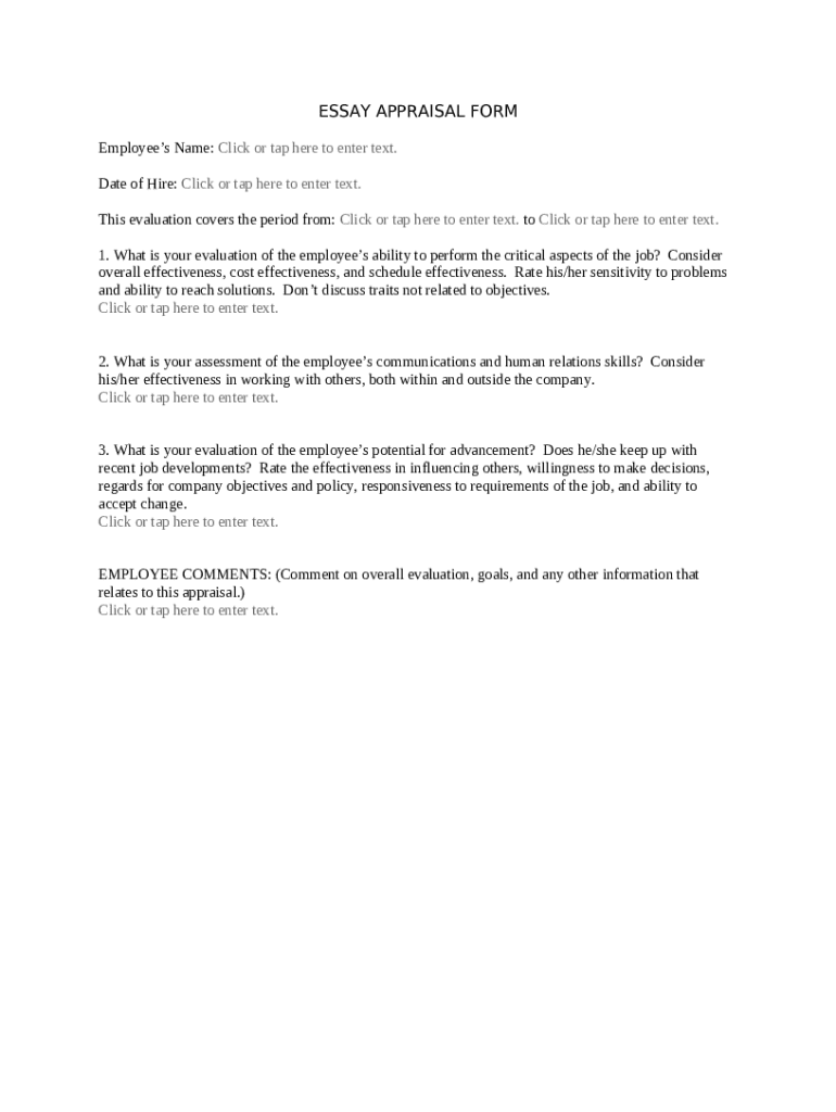 Essay Appraisal Doc Template | pdfFiller