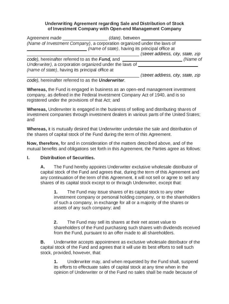 Underwriting Agreement Doc Template | pdfFiller