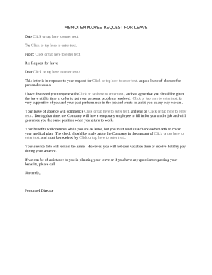 Employee Leave Request Memo Doc Template | pdfFiller