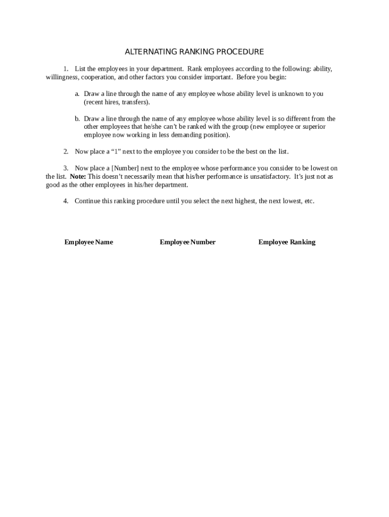 Alternating Ranking Procedure Doc Template | pdfFiller