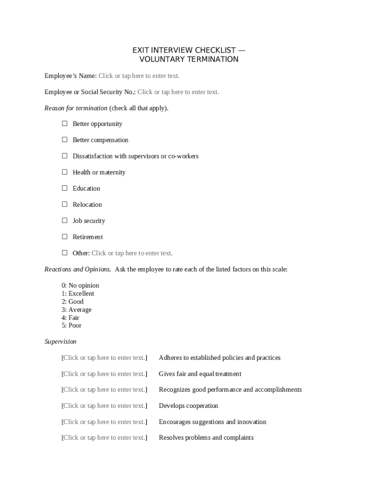 Exit Interview Checklist Doc Template | pdfFiller