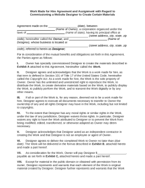 Work Made for Hire Agreement Doc Template | pdfFiller