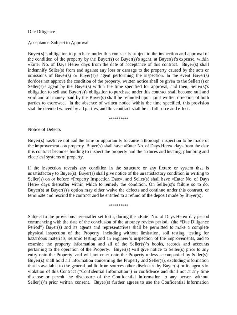 Due Diligence Clauses: Contract for Real Property Doc Template | pdfFiller