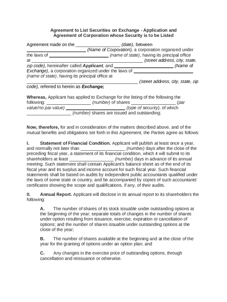 Securities Listing Agreement - Blank Fillable Template | Fill Out ...