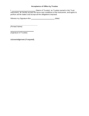 Acceptance of Office by Trustee Doc Template | pdfFiller