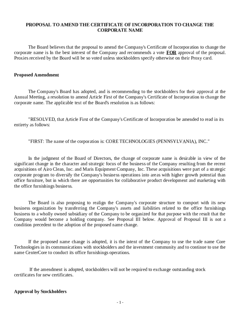 Proposal to amend certificate of incorporation to change corporate name ...