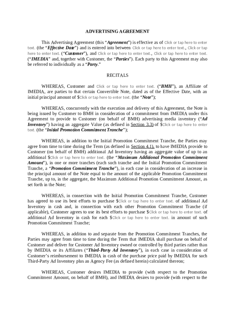 Advertising Agreement Doc Template | pdfFiller