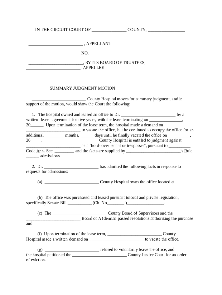 Motion for Summary Judgment Doc Template | pdfFiller