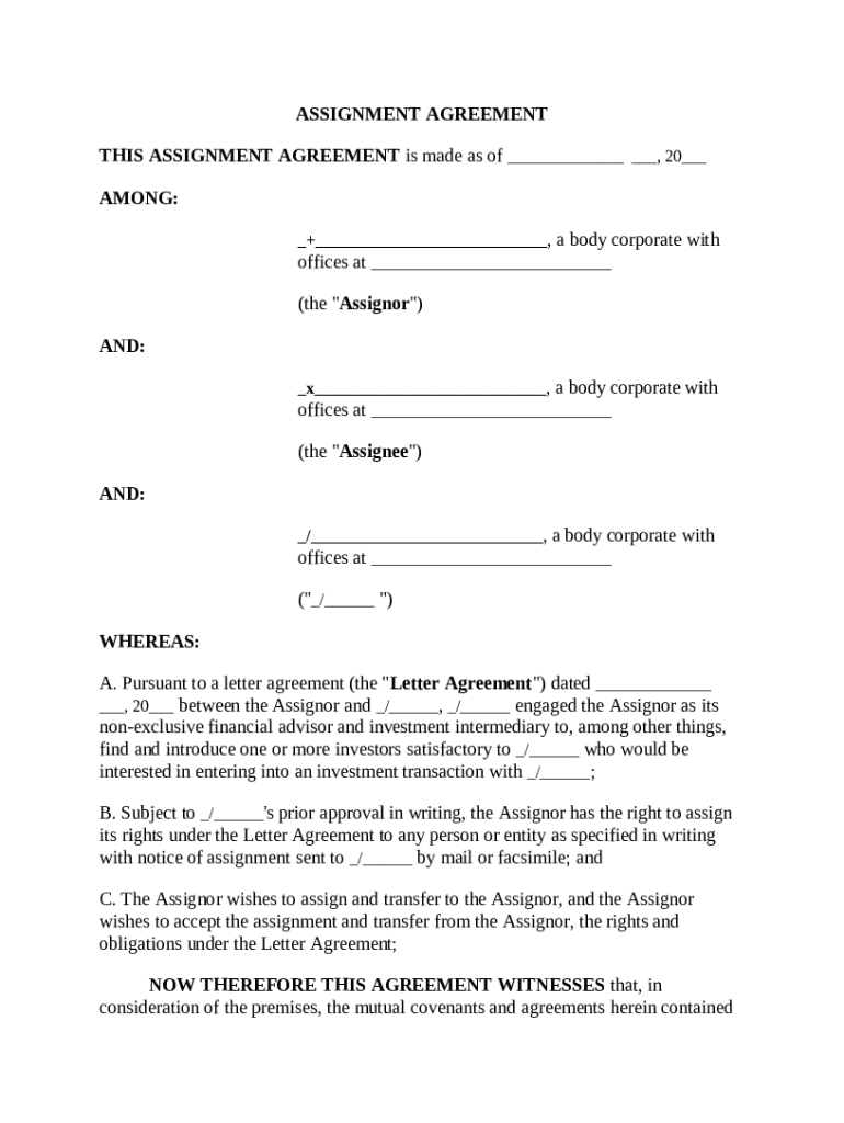Assignment Agreement Doc Template | pdfFiller
