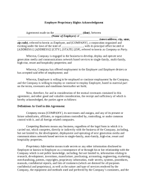 Employee Proprietary Rights Acknowledgment Doc Template | pdfFiller