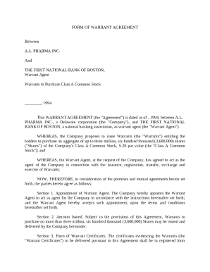 Warrant Agreement Doc Template | pdfFiller