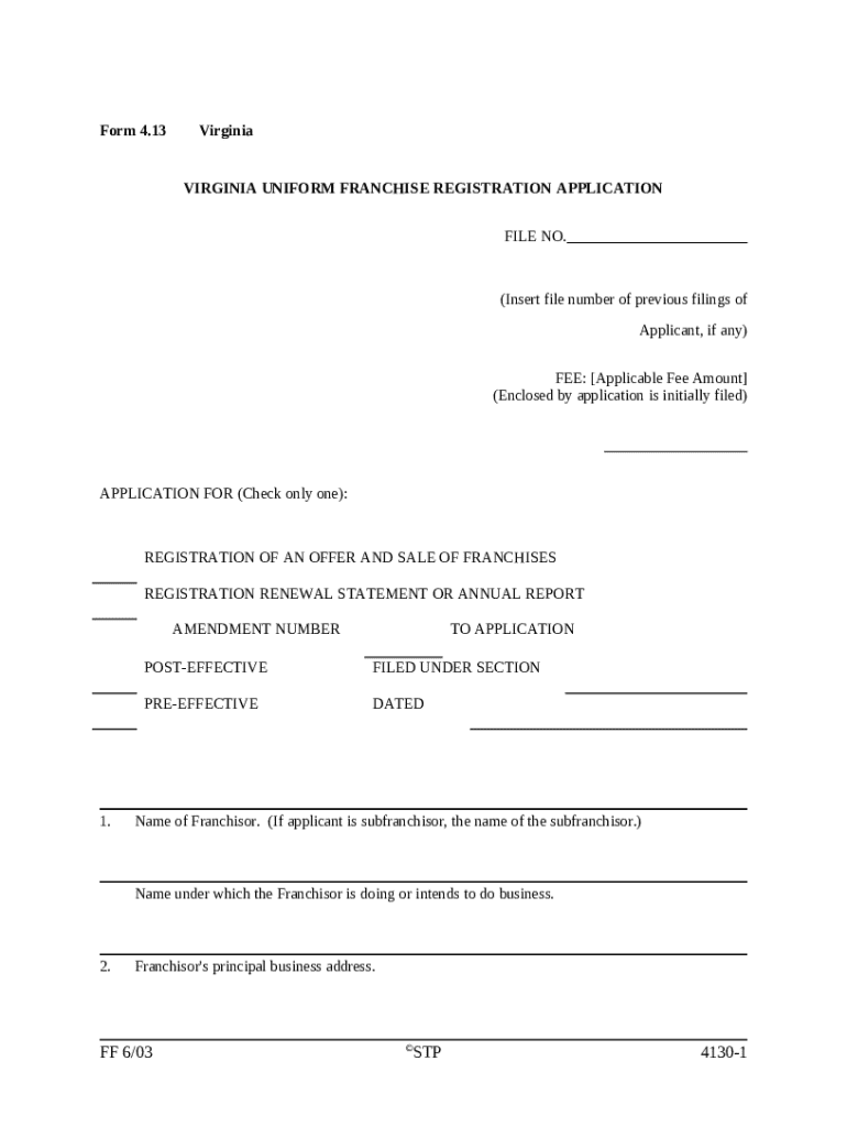 Virginia Franchise Registration Application - Blank Fillable Template ...