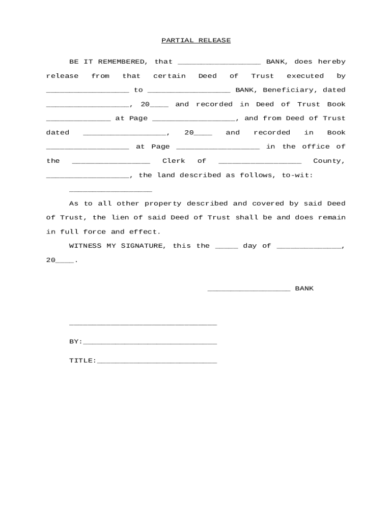 Partial Release Deed of Trust - Blank Fillable Template | Fill Out ...