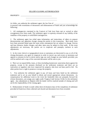 Seller's Closing Authorization Doc Template | pdfFiller