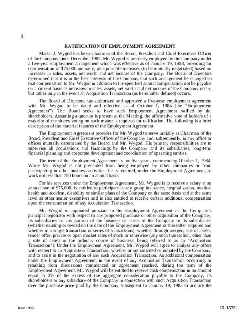 RATIFICATION OF EMPLOYMENT AGREEMENT Doc Template | pdfFiller