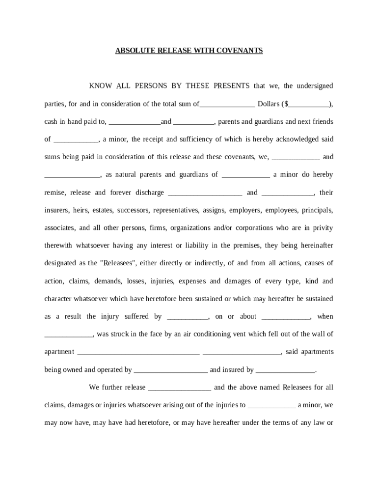 Absolute Release With Covenants Doc Template | pdfFiller