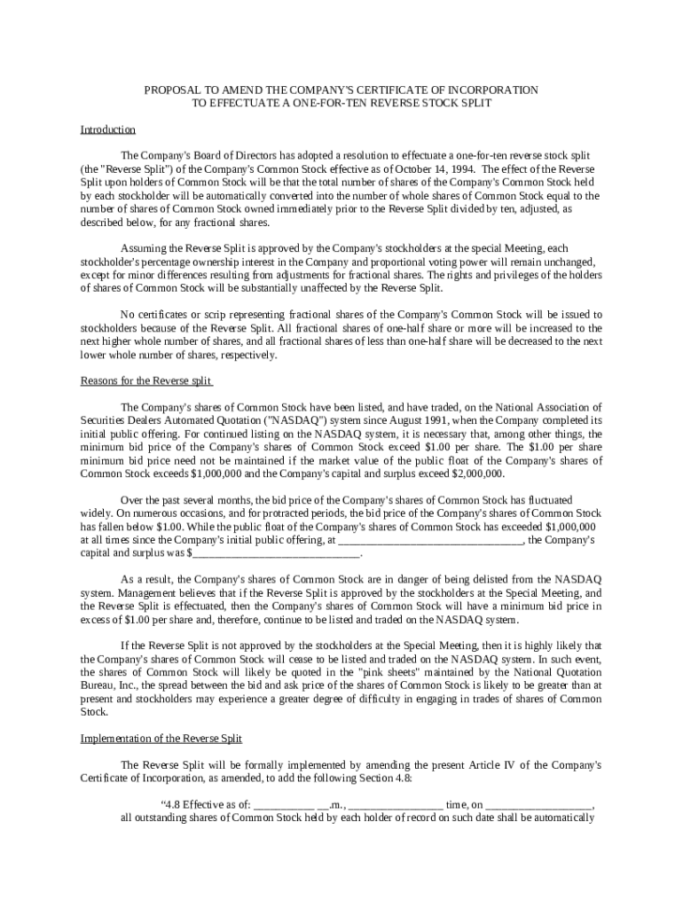Proposal to Amend Certificate of Incorporation Doc Template | pdfFiller