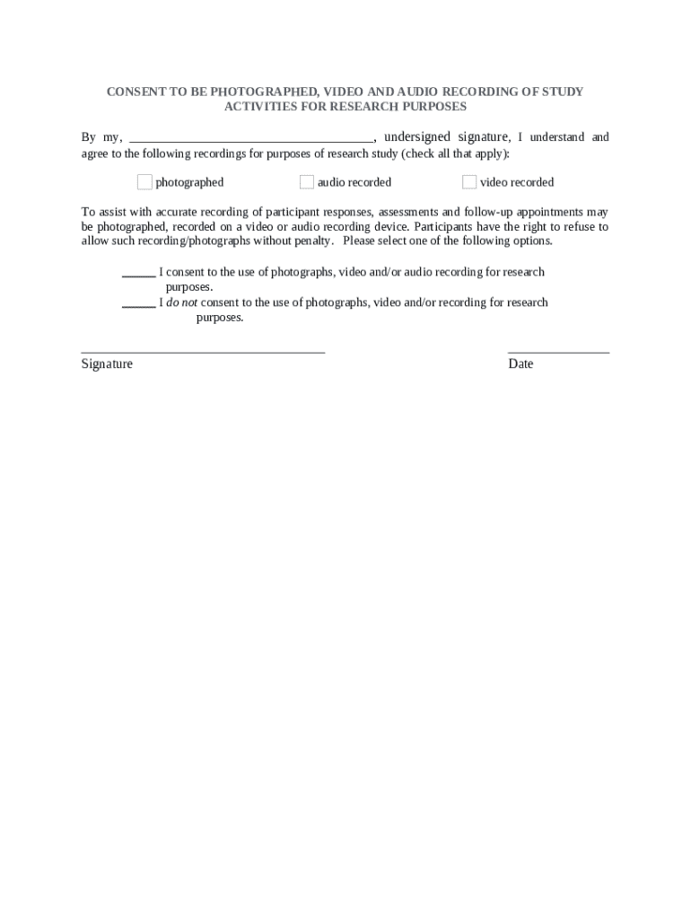 Audio, Video, and Photography Recording Consent for Research Only Doc ...