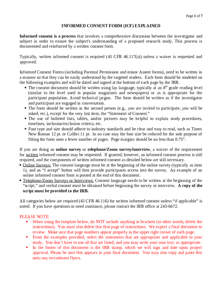 Ined Consent (icf) Doc Template | pdfFiller