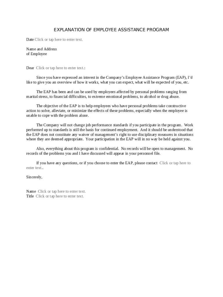 Explanation of Employee Assistance Program Doc Template | pdfFiller