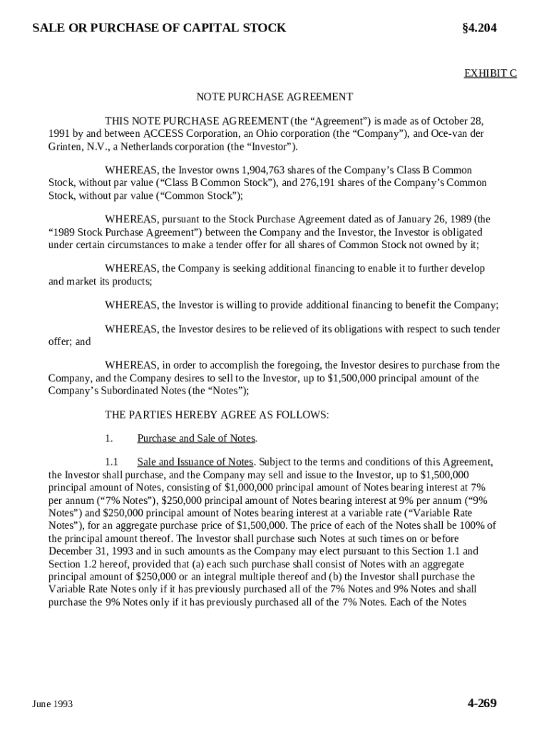 Note Purchase Agreement Doc Template | pdfFiller