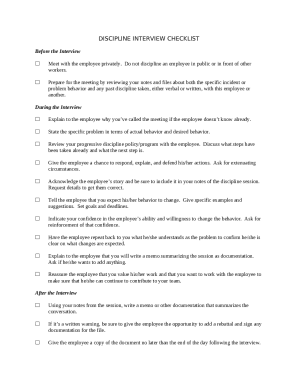 DISCIPLINE INTERVIEW CHECKLIST Doc Template | pdfFiller