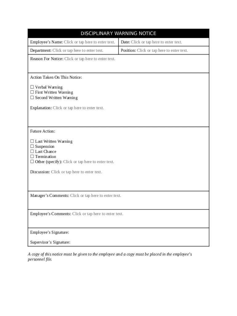Disciplinary Warning Notice Doc Template | pdfFiller