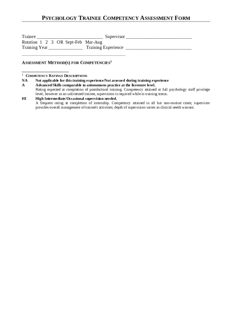 Assessment for Psychology Trainee Competency Evaluation Doc Template | pdfFiller