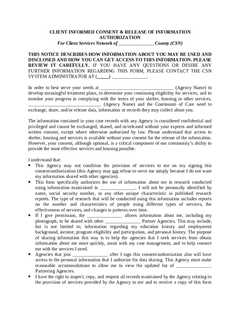 Client Ined Consent & Release of Ination Authorization Doc Template | pdfFiller