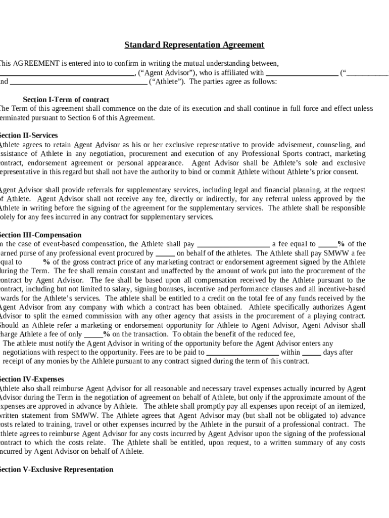 Standard Representation Agreement Doc Template | pdfFiller