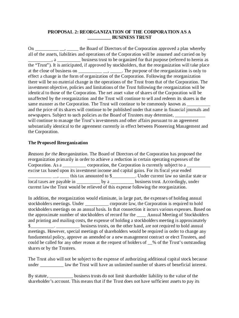 PROPOSAL 2: REORGANIZATION OF THE CORPORATION AS A Doc Template | pdfFiller