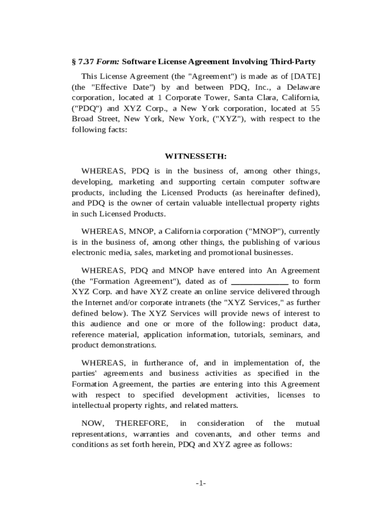 Software License Agreement Involving Third-Party Doc Template | pdfFiller