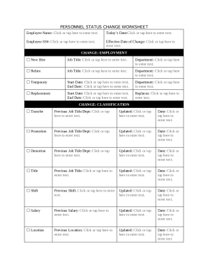 Personnel Status Change Worksheet Doc Template | pdfFiller