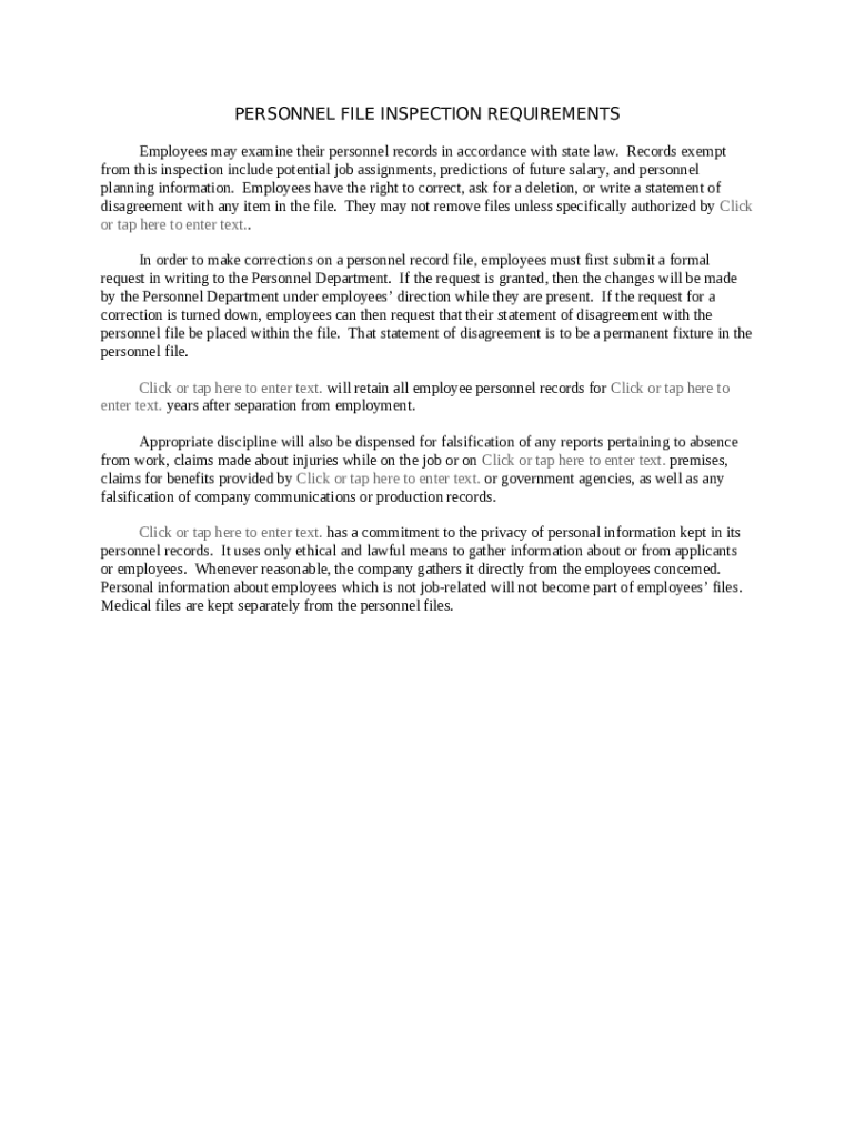 Personnel File Inspection Requirements Doc Template | pdfFiller
