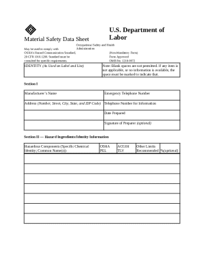 Material Safety Data Sheet Doc Template | pdfFiller