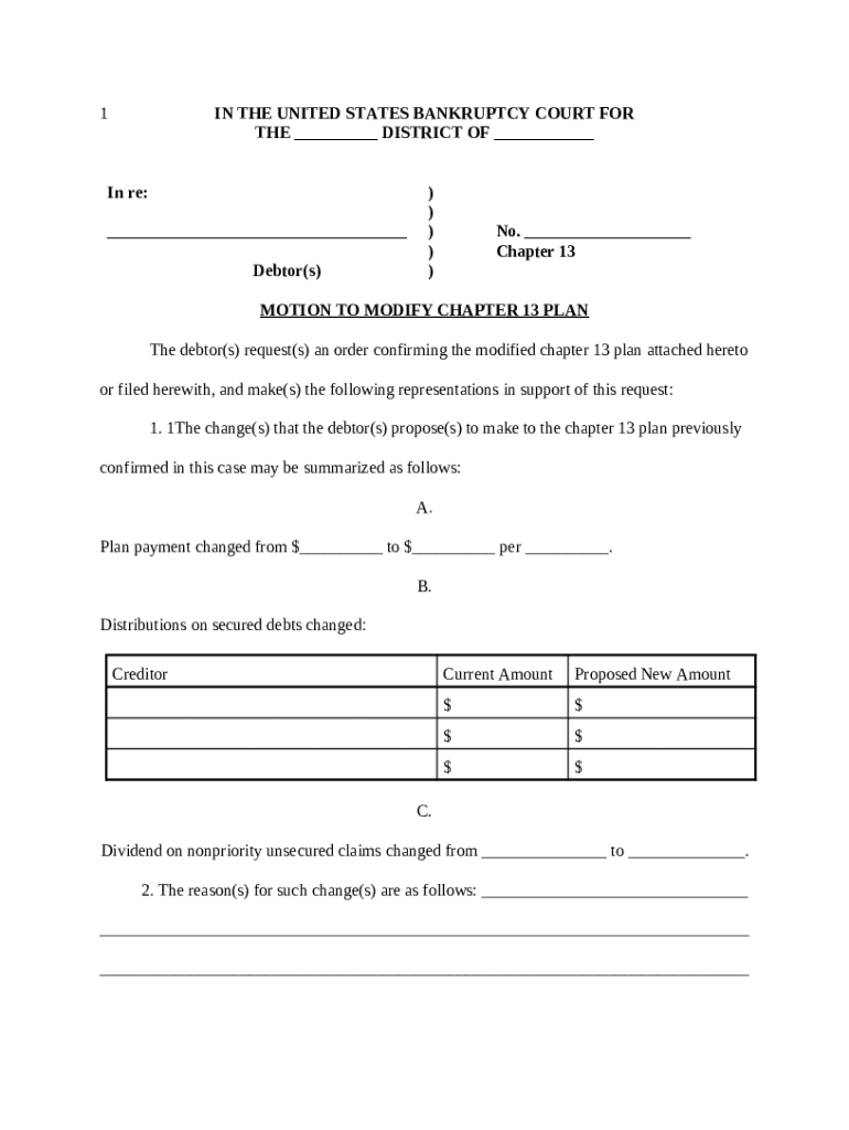 Motion to modify plan Doc Template | pdfFiller