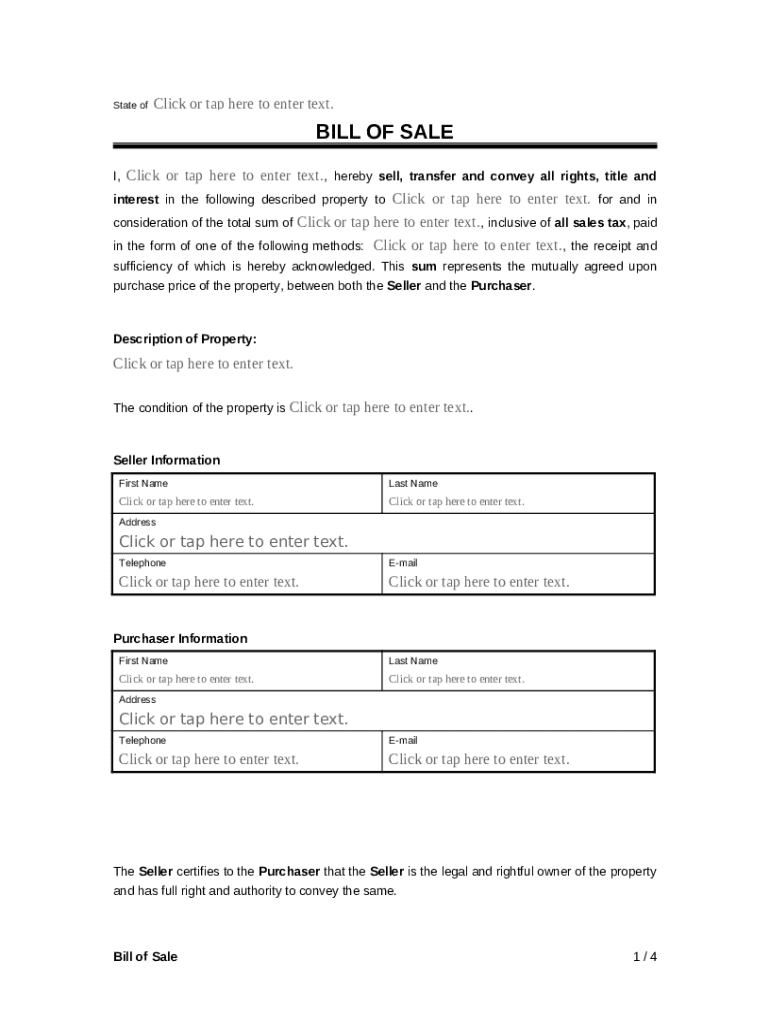 Bill of Sale of Property Doc Template | pdfFiller
